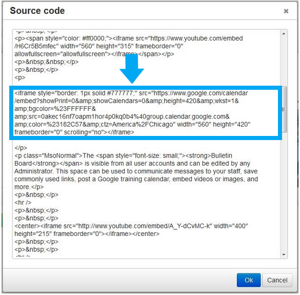 How do I embed my Google Calendar on the Bulletin Board?