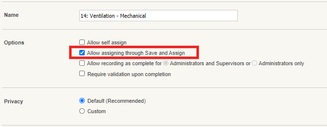 Save and Assign Activity Settings