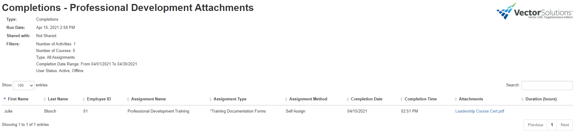 How can I print a report with the Vector LMS, TargetSolutions Edition ...