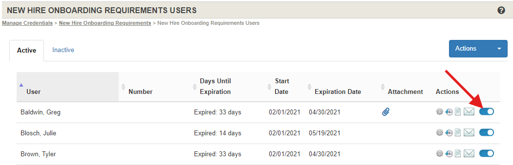 Inactivating a User from a Credential