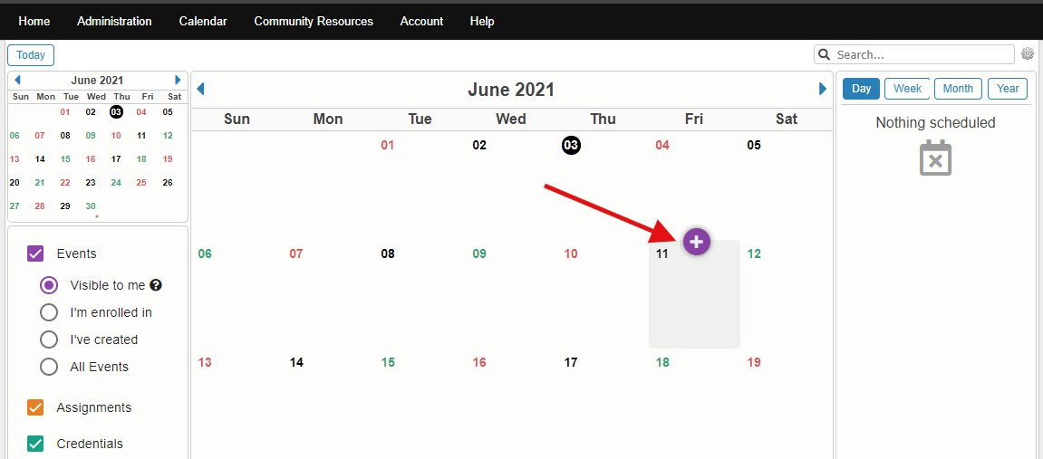 Adding an Event in the Calendar