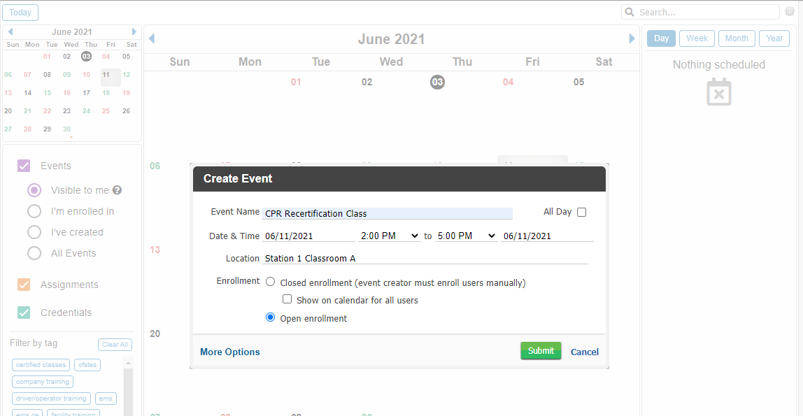 Adding an Event in the Calendar