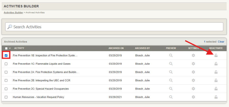 Reactivating Archived Activities