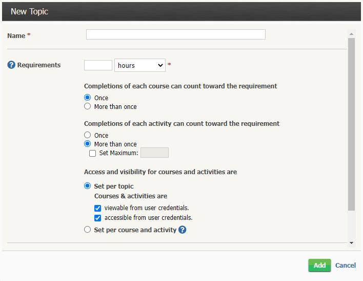 Credential Topic Settings for Requirements