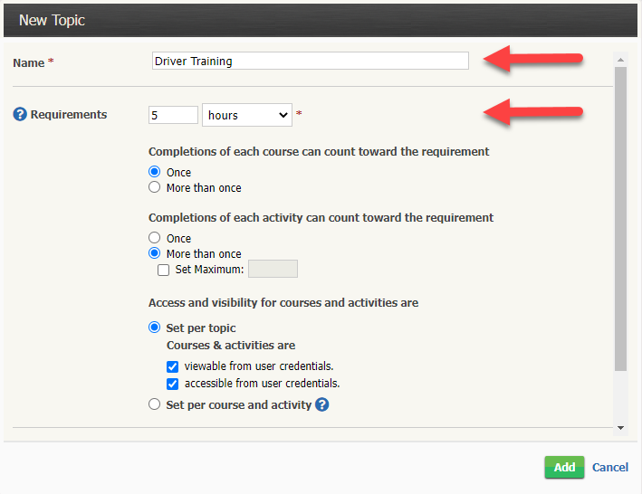 Create Topics and Add Courses/Activities