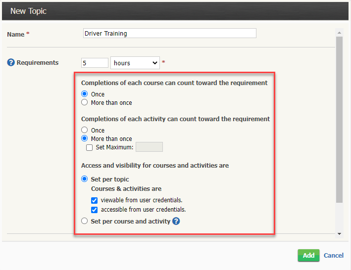 Create Topics and Add Courses/Activities