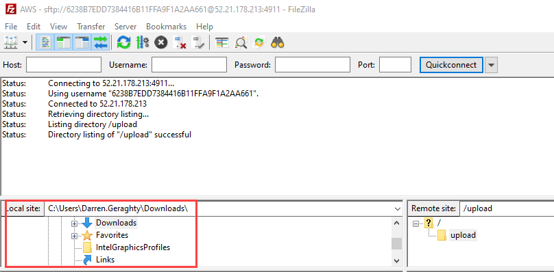Uploading User Files Using FileZilla