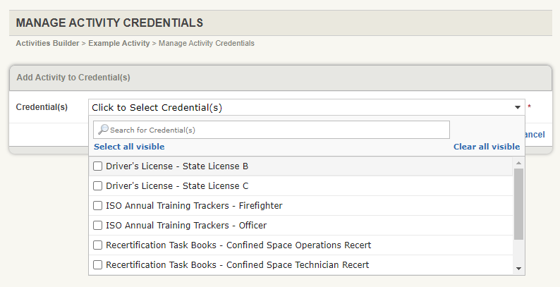 Add an Activity to a Credential from Activities Builder