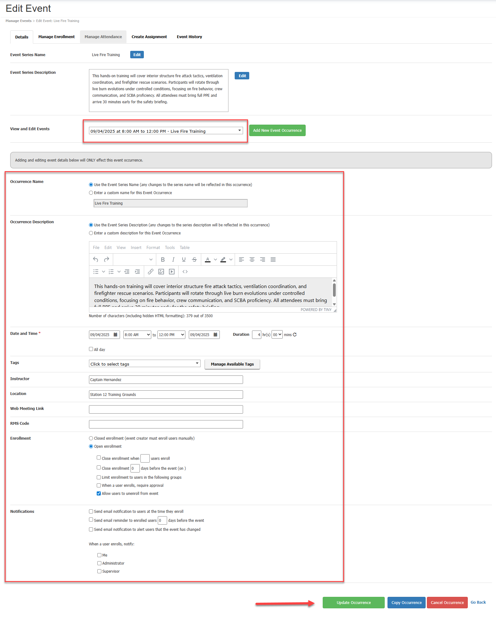 Creating and Managing Multiple Occurrence Events