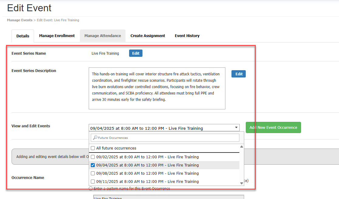 Creating and Managing Multiple Occurrence Events